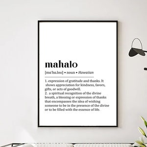 Mahalo Definition Print, Hawaiian Wall Art, Mahalo Poster, Aloha Gift ...