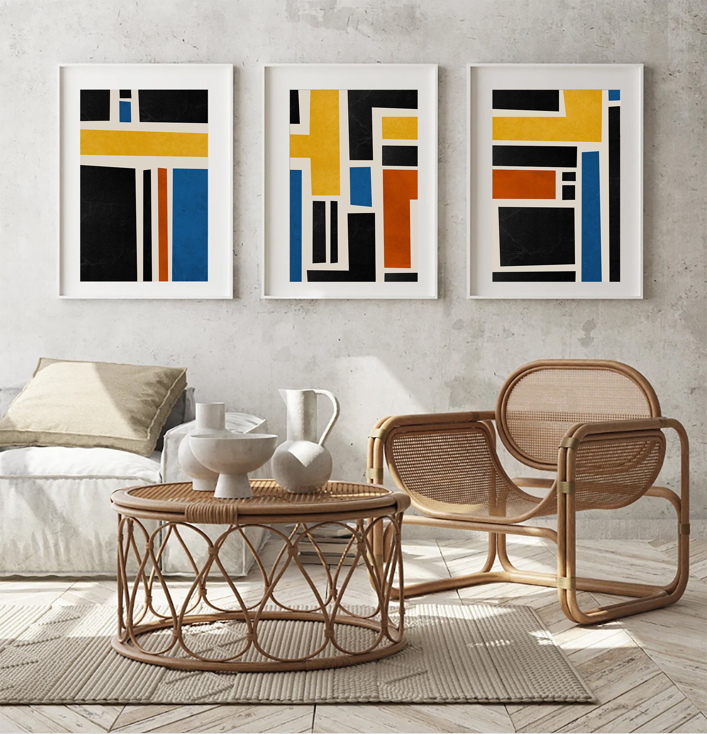 Mid Century Minimalist Art Retro Wall Art Set of 3 Prints - Etsy