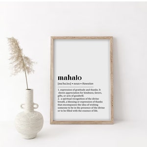 Mahalo Definition Print, Hawaiian Wall Art, Mahalo Poster, Aloha Gift ...