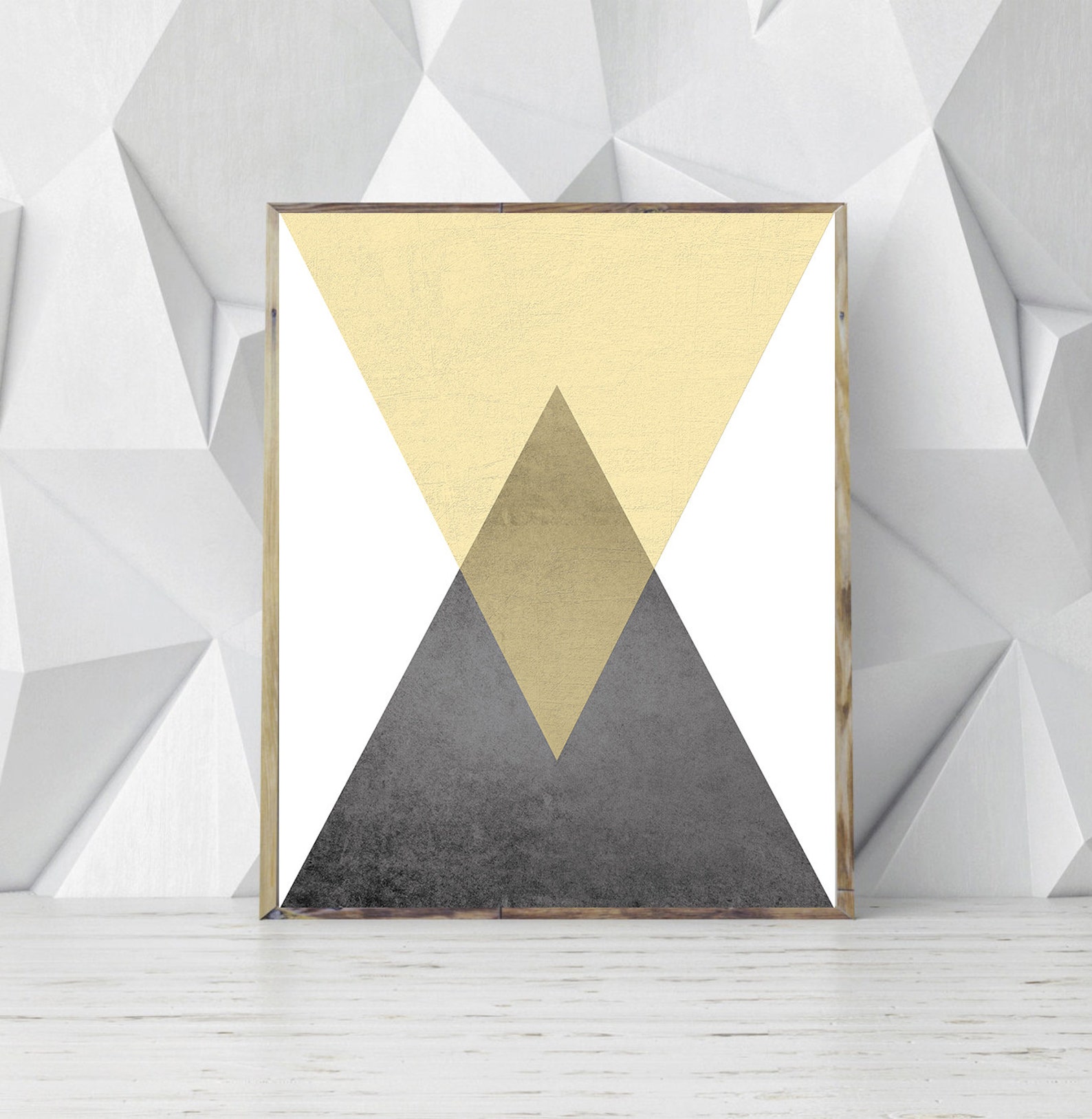 Printable Geometric Art Yellow Grey Art Triangle - Etsy
