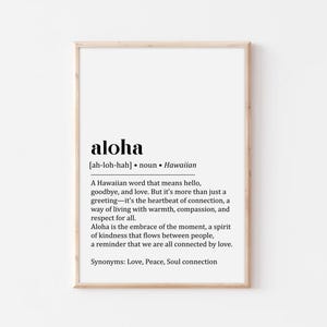 Printable Aloha Definition Art, Hawaiian Wall Decor, Minimalist Aloha ...