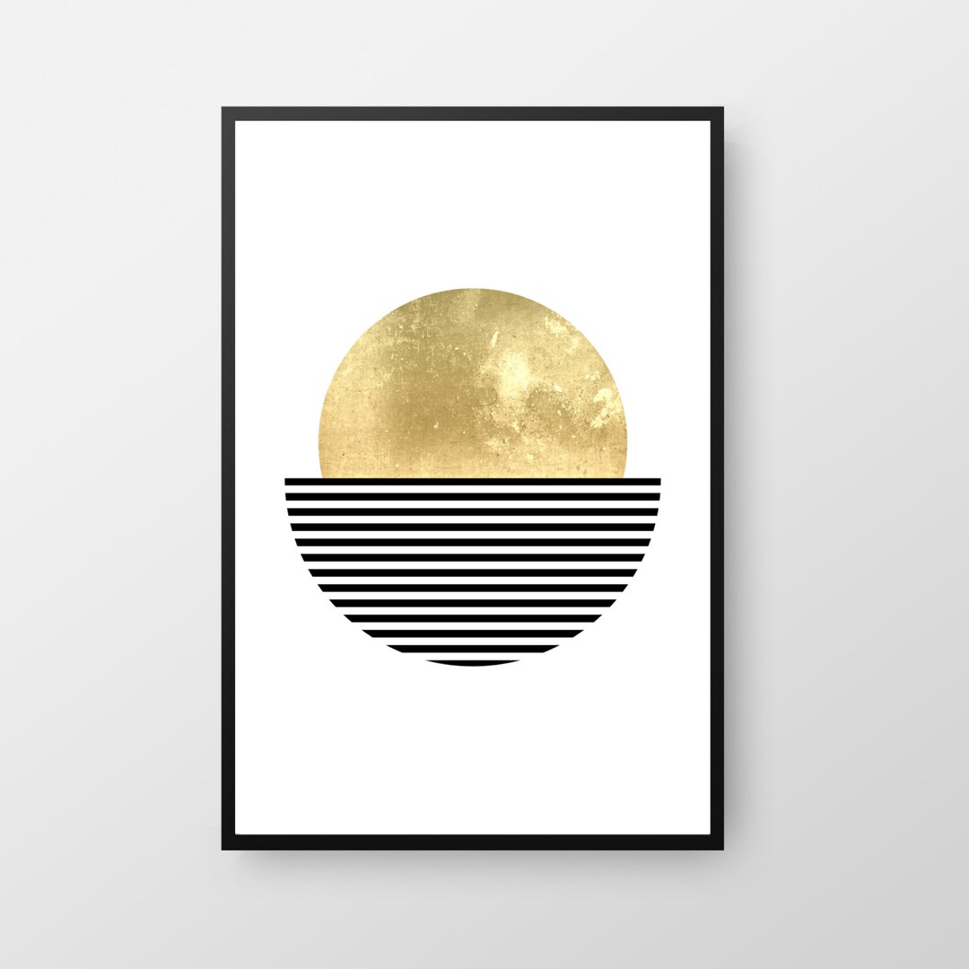 Circle Print, Scandinavian Print, Golden Striped Print, Circle Poster ...