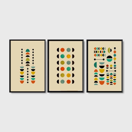 Set of Three Mid Century Modern Prints Orange Print Yellow - Etsy