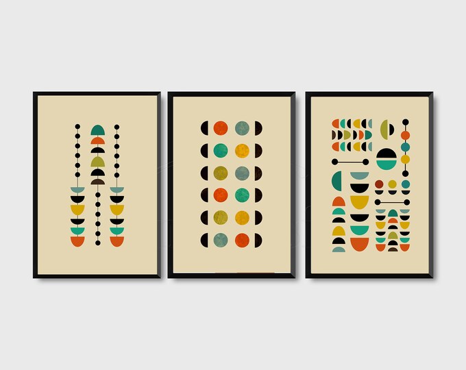 Set of Three Mid Century Modern Prints Orange Print Yellow - Etsy