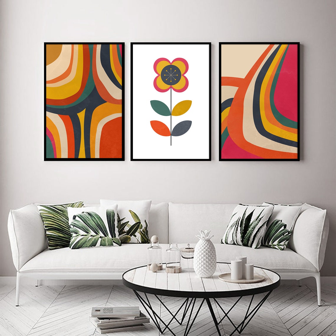 Set of 3 Abstract Mid Century Prints Mid Century Flower Retro - Etsy