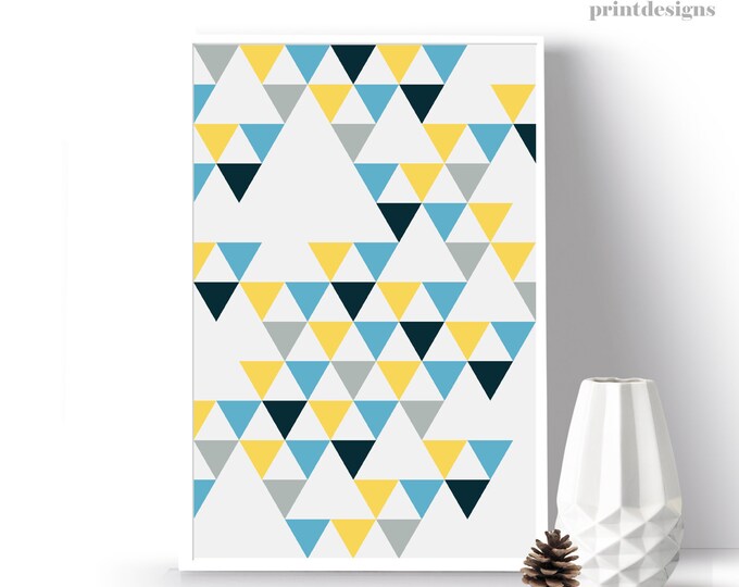 Printable Triangle Poster, Yellow Blue Print, Scandinavian Poster ...
