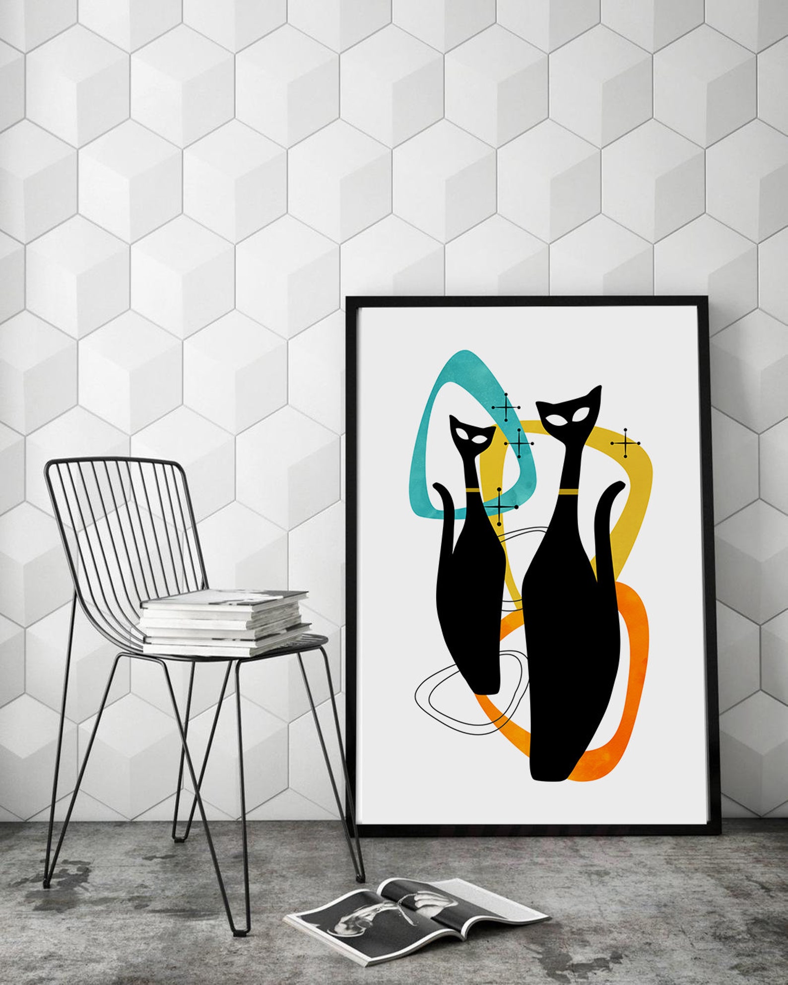 Mid Century Modern Cat Print Mid Century Cats Mid Century - Etsy