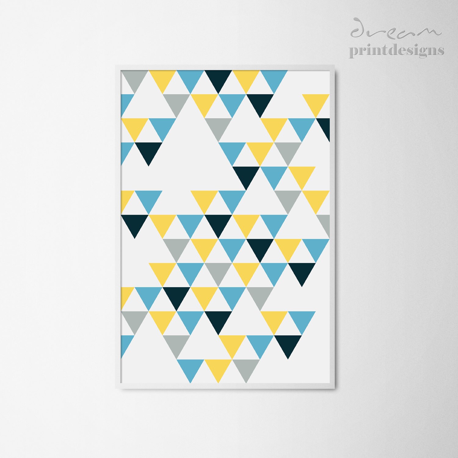 Printable Triangle Poster Yellow Blue Print Scandinavian | Etsy