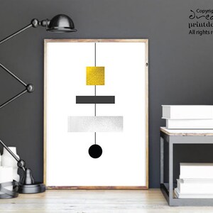 Mid Century Art, Printable Geometric Poster, Yellow Black Geometric Art ...