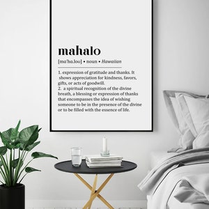 Mahalo Definition Print, Hawaiian Wall Art, Mahalo Poster, Aloha Gift ...