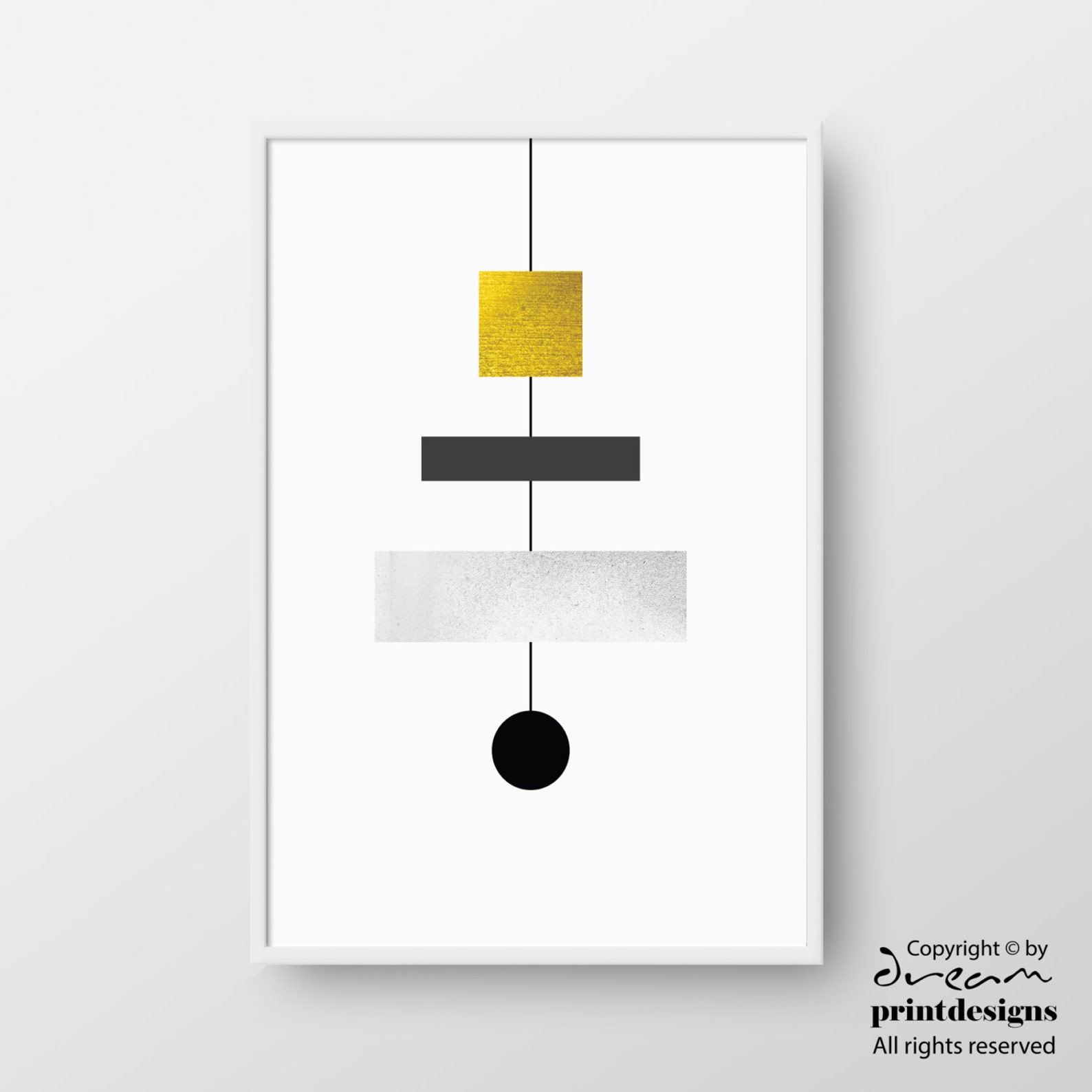 Mid Century Art Printable Geometric Poster Yellow Black | Etsy