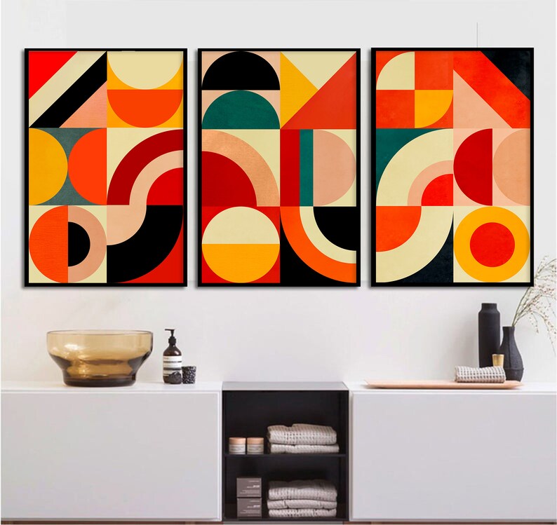 Printable Geometric Prints Set of Three Bauhaus Art Modern - Etsy