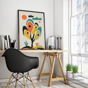 Mid Century Tree, Scandinavian Art, Nature Print, Scandinavian Tree ...