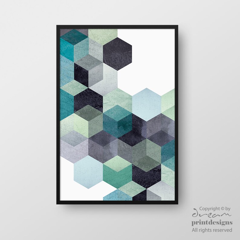 Printable Geometric Art Geometric Print Modern Poster Green - Etsy