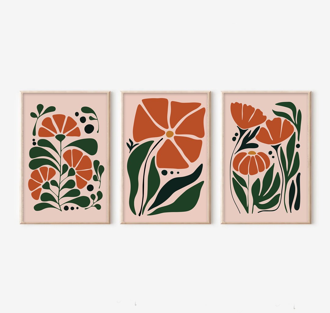 Boho Flower Wall Art, Floral Illustration Botanical Poster, Mid Century ...