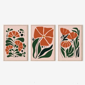 Boho Flower Wall Art, Floral Illustration Botanical Poster, Mid Century ...