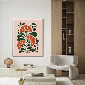Boho Flower Wall Art, Floral Illustration Botanical Poster, Mid Century ...