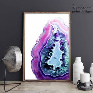 Agate Print, Agate Printable Poster, Violet Blue Mineral Art, Crystal ...