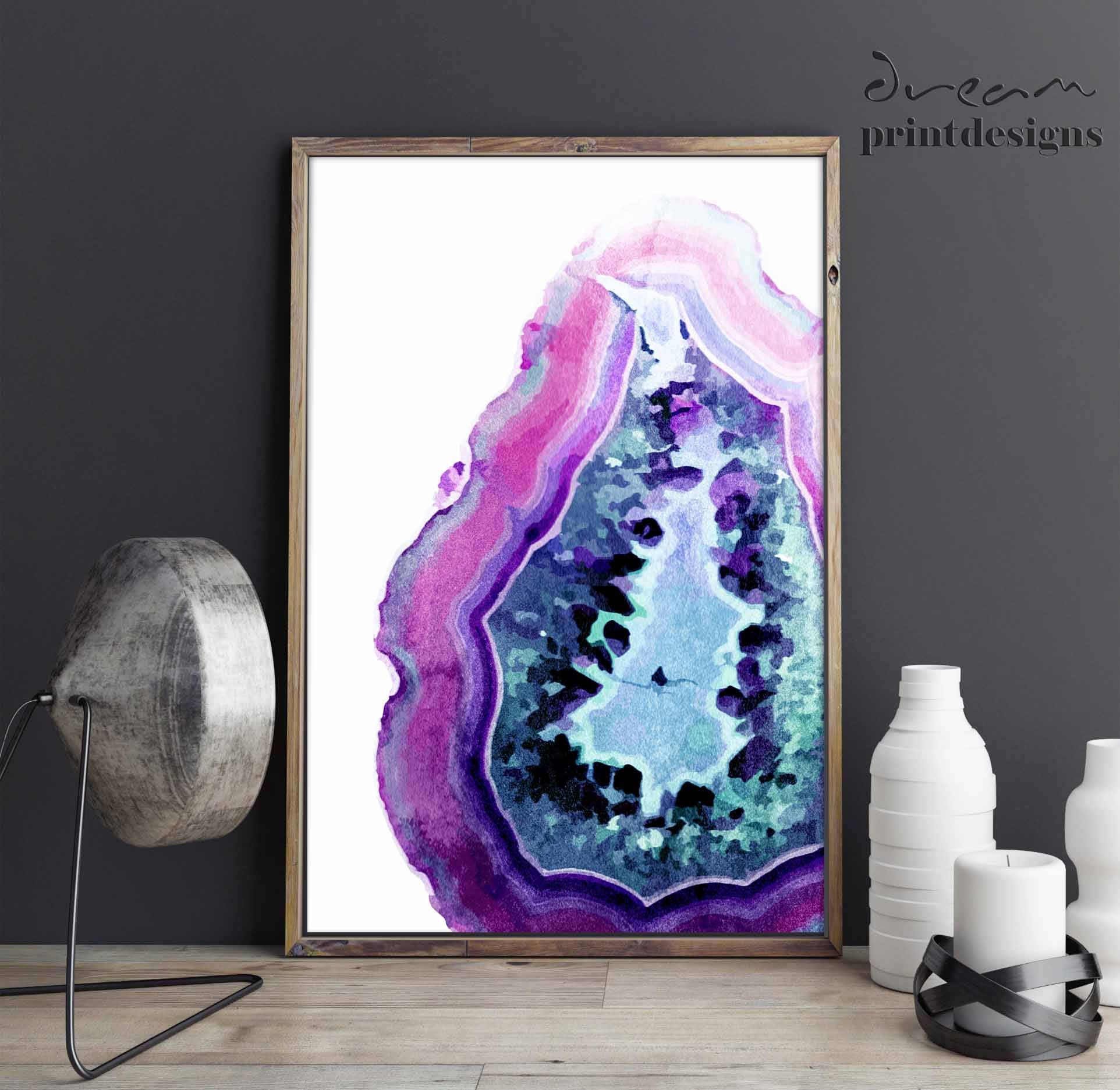 Agate Print Agate Printable Poster Violet Blue Mineral Art - Etsy