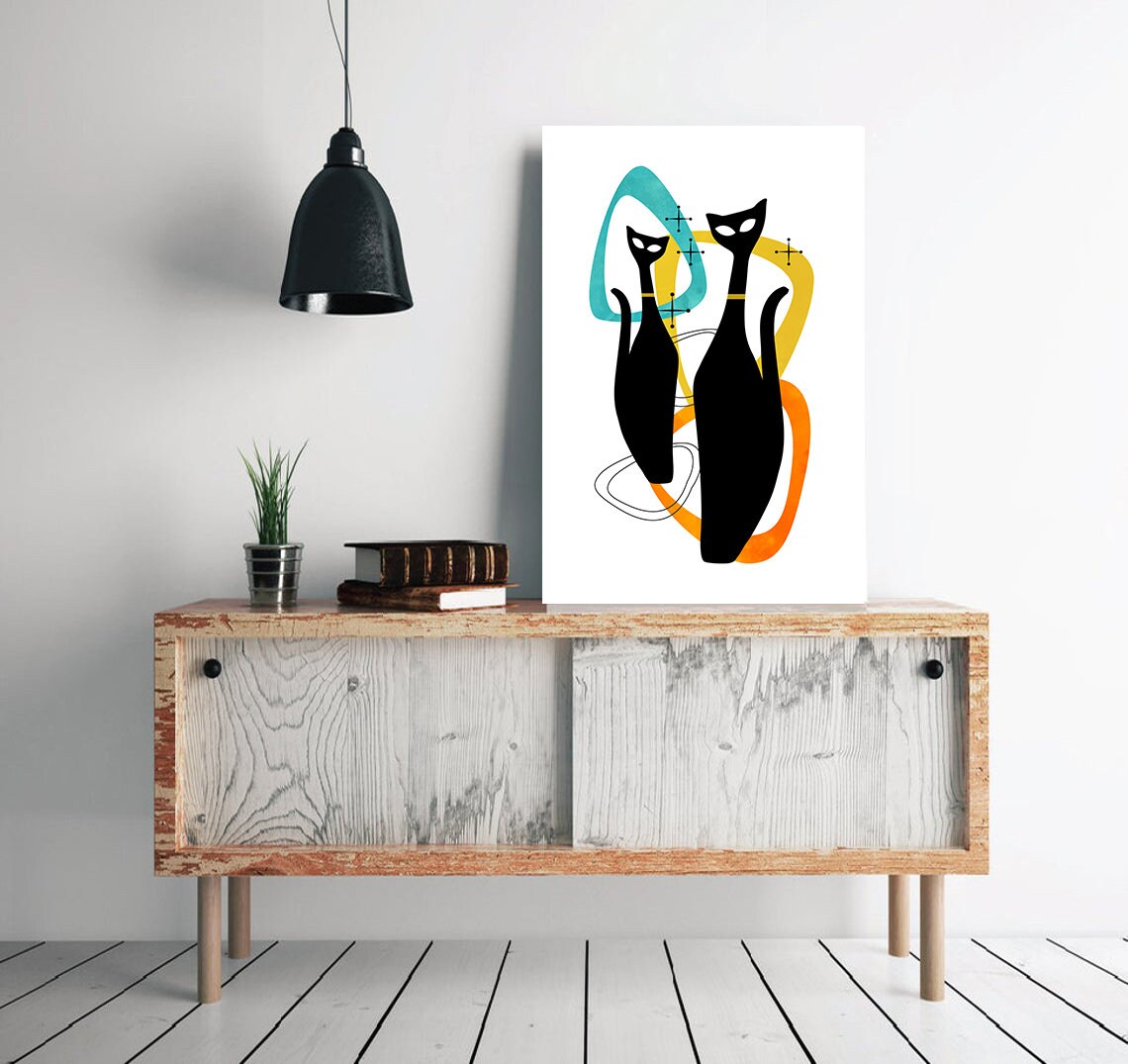Mid Century Modern Cat Print Mid Century Cats Mid Century - Etsy