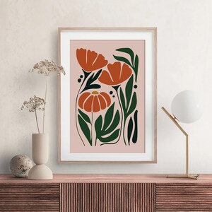 Boho Flower Wall Art, Floral Illustration Botanical Poster, Mid Century ...