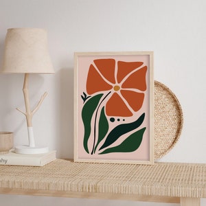 Boho Flower Wall Art, Floral Illustration Botanical Poster, Mid Century ...