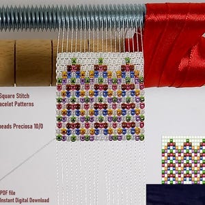 Cuff Bracelet Loom Square Stitch Bead Patterns Bracelet Beading Patterns Bead Loom Pattern ...