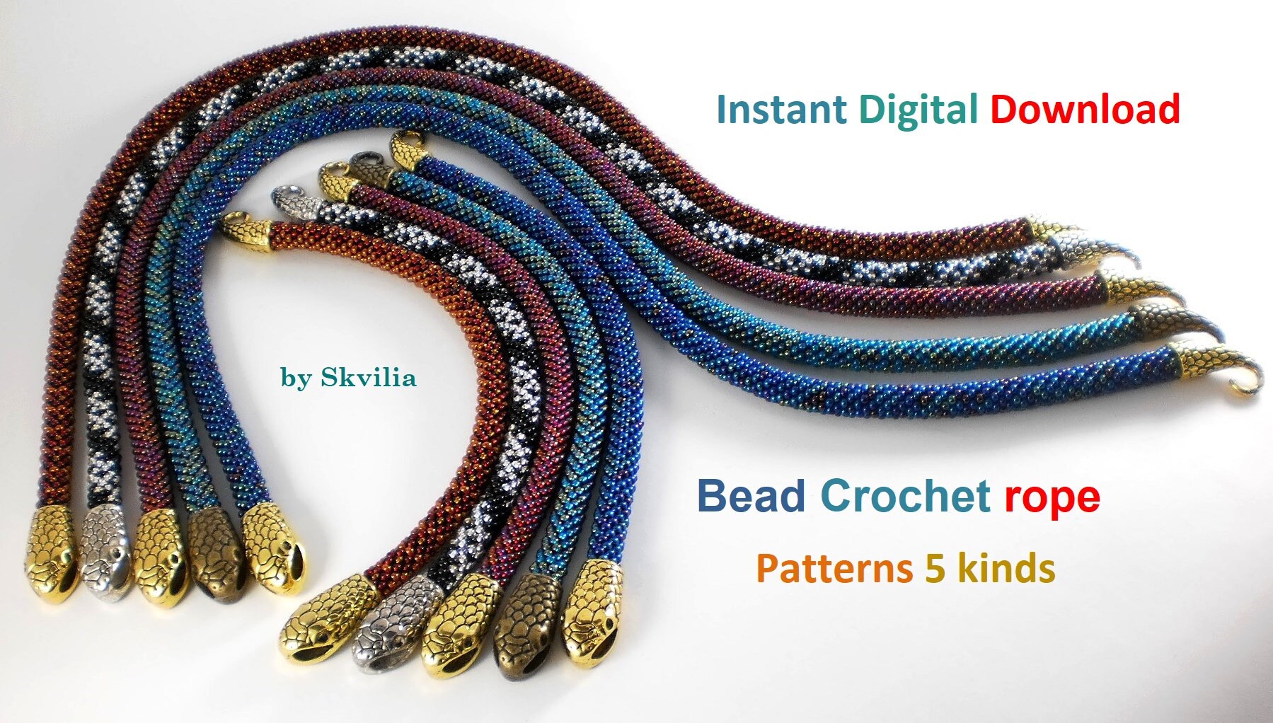 Bead Crochet Snake Necklace Bracelet Patterns, Rope Bead Crochet, DIY ...