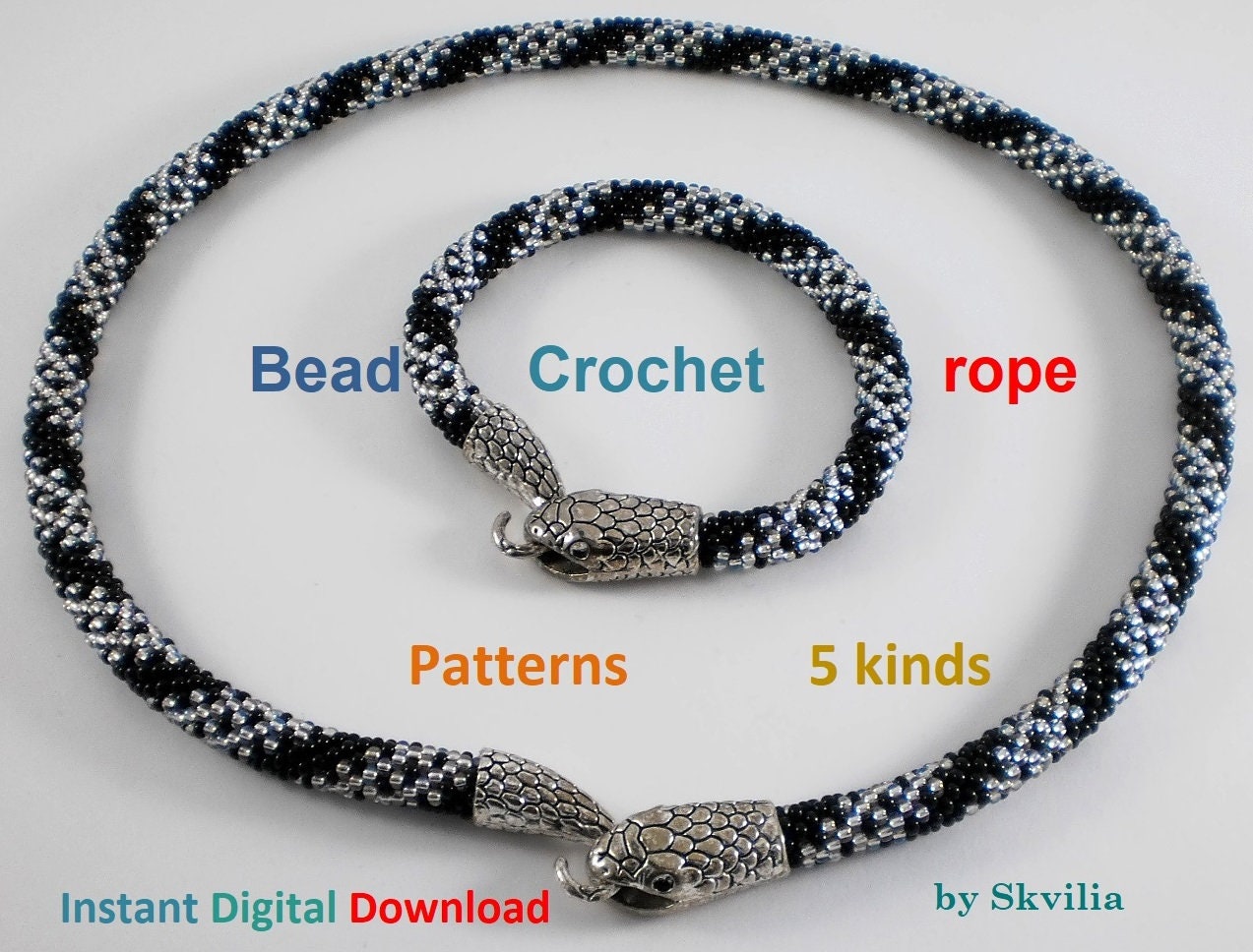 Bead Crochet Snake Necklace Bracelet Patterns, Rope Bead Crochet, DIY ...