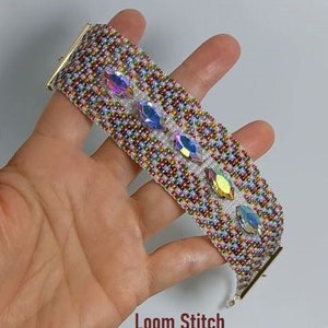 TUTORIAL Cuff Bracelet Loom Stitch, Bead Patterns Bracelet, Seed Beads ...