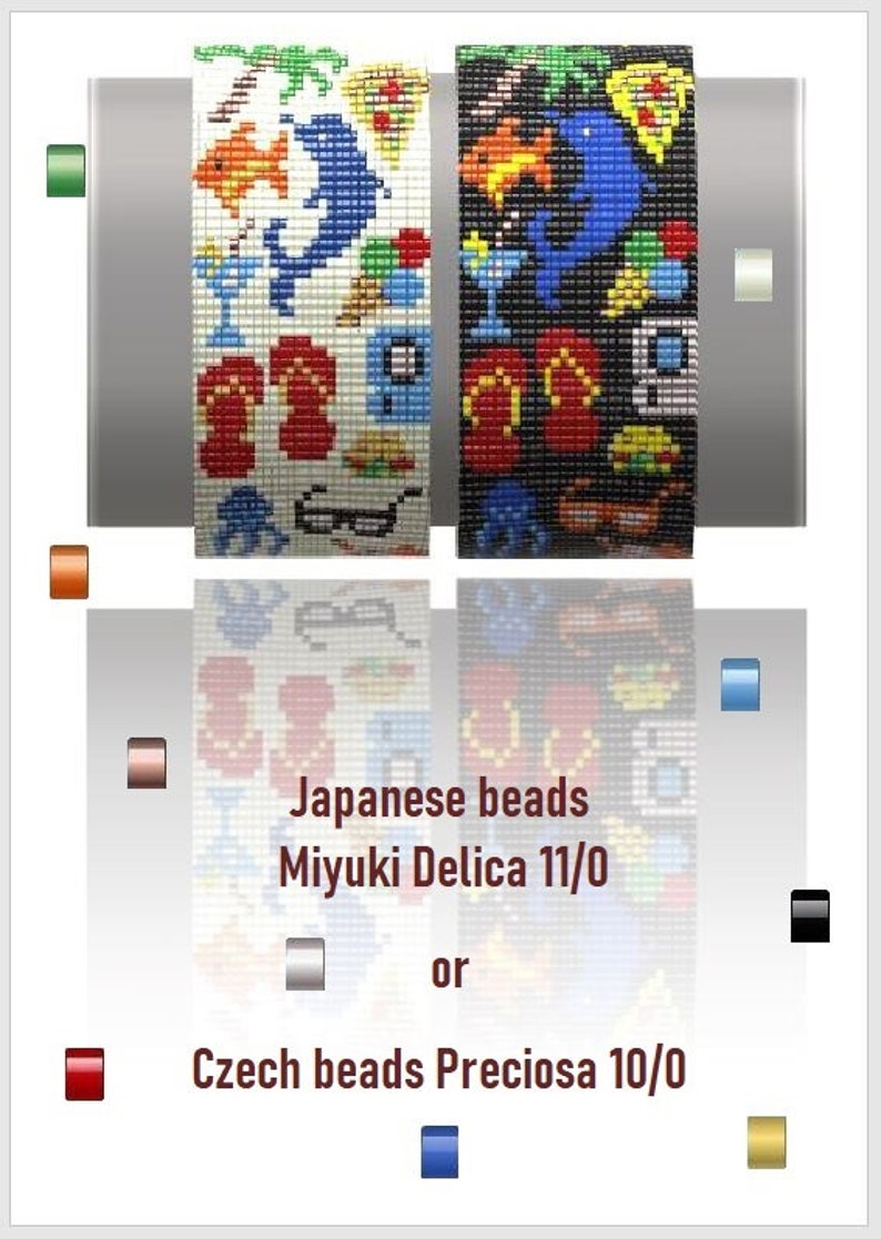 Cuff Bracelet Patterns in Loom-square Stitch Technique for Miyuki Delicas and Preciosa. Seed ...