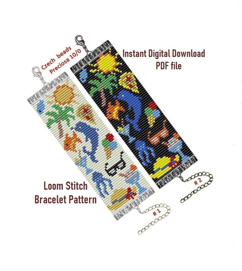 Cuff Bracelet Patterns in Loom-square Stitch Technique for Miyuki Delicas and Preciosa. Seed ...