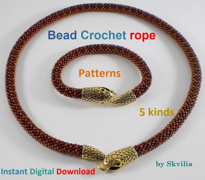 Bead Crochet Snake Necklace Bracelet Patterns Rope Bead | Etsy