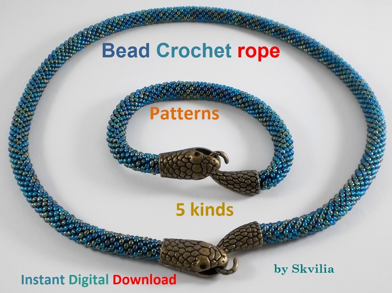 Bead Crochet Snake Necklace Bracelet Patterns, Rope Bead Crochet, DIY ...