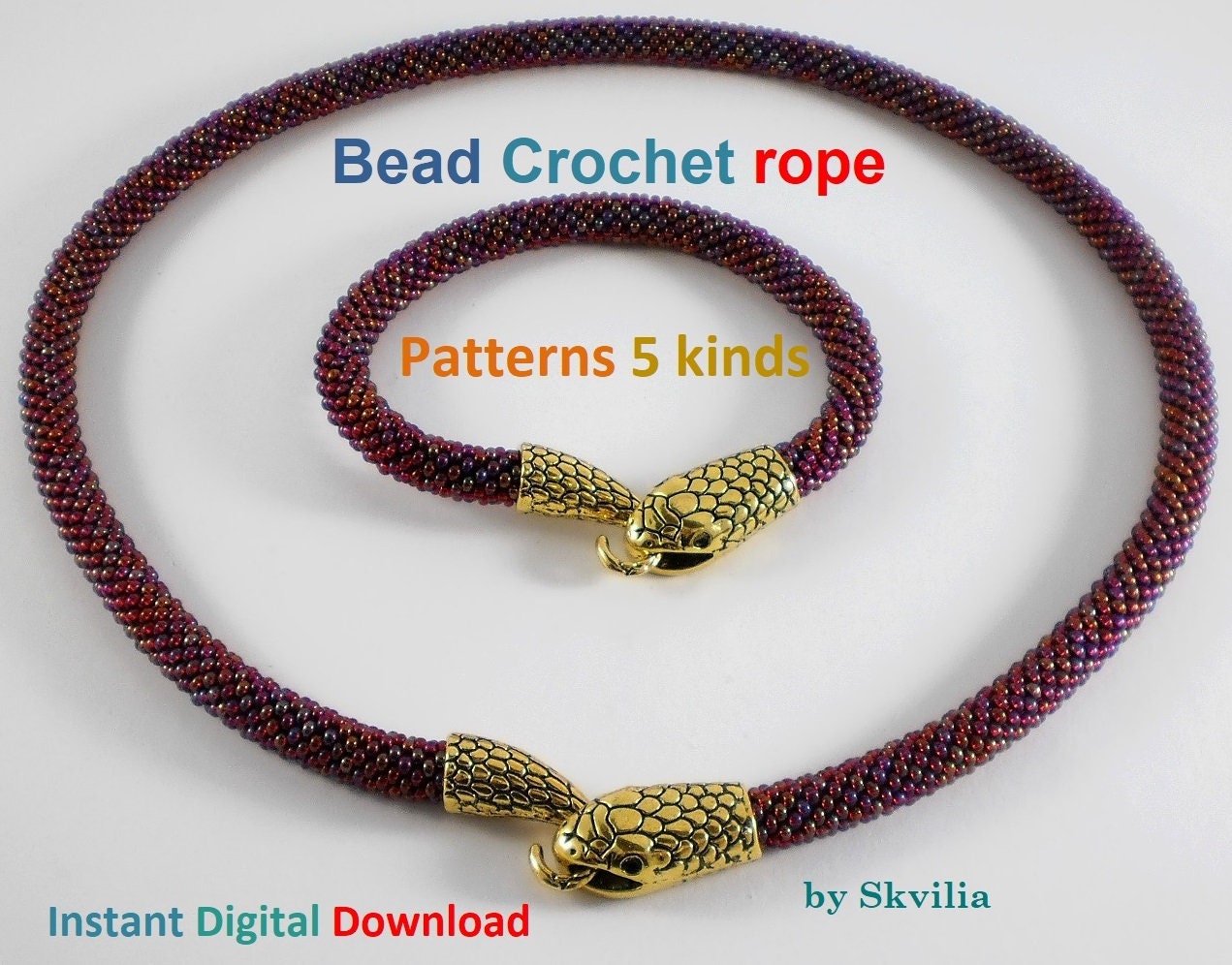 Bead Crochet Snake Necklace Bracelet Patterns, Rope Bead Crochet, DIY ...