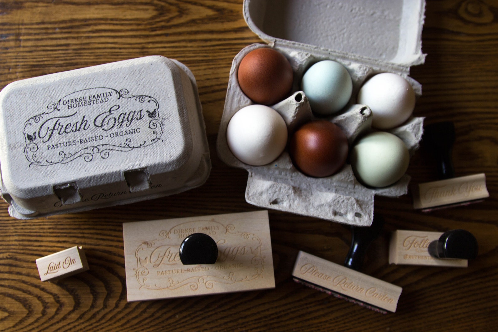 Deluxe Egg Carton Stamp Set - 5 Stamps Plus Hangtags - Custom Farm ...