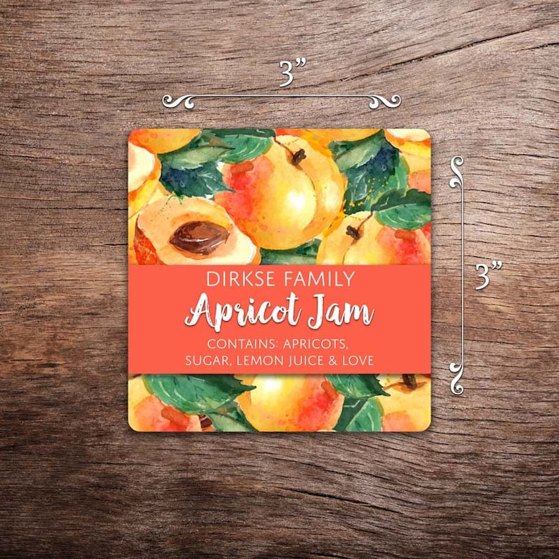 Customized Label Apricot Jam Jelly Preserves Watercolor - Etsy