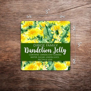 Customized Label - Dandelion Jelly, Dandelion Oil, Watercolor Style ...