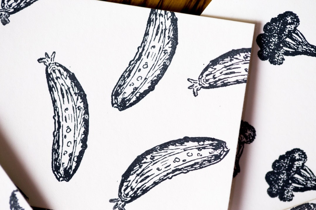 Mini Stamp Cucumber - 1 Inch X 1/2 Inch - Hand Drawn Pickling Cucumber ...