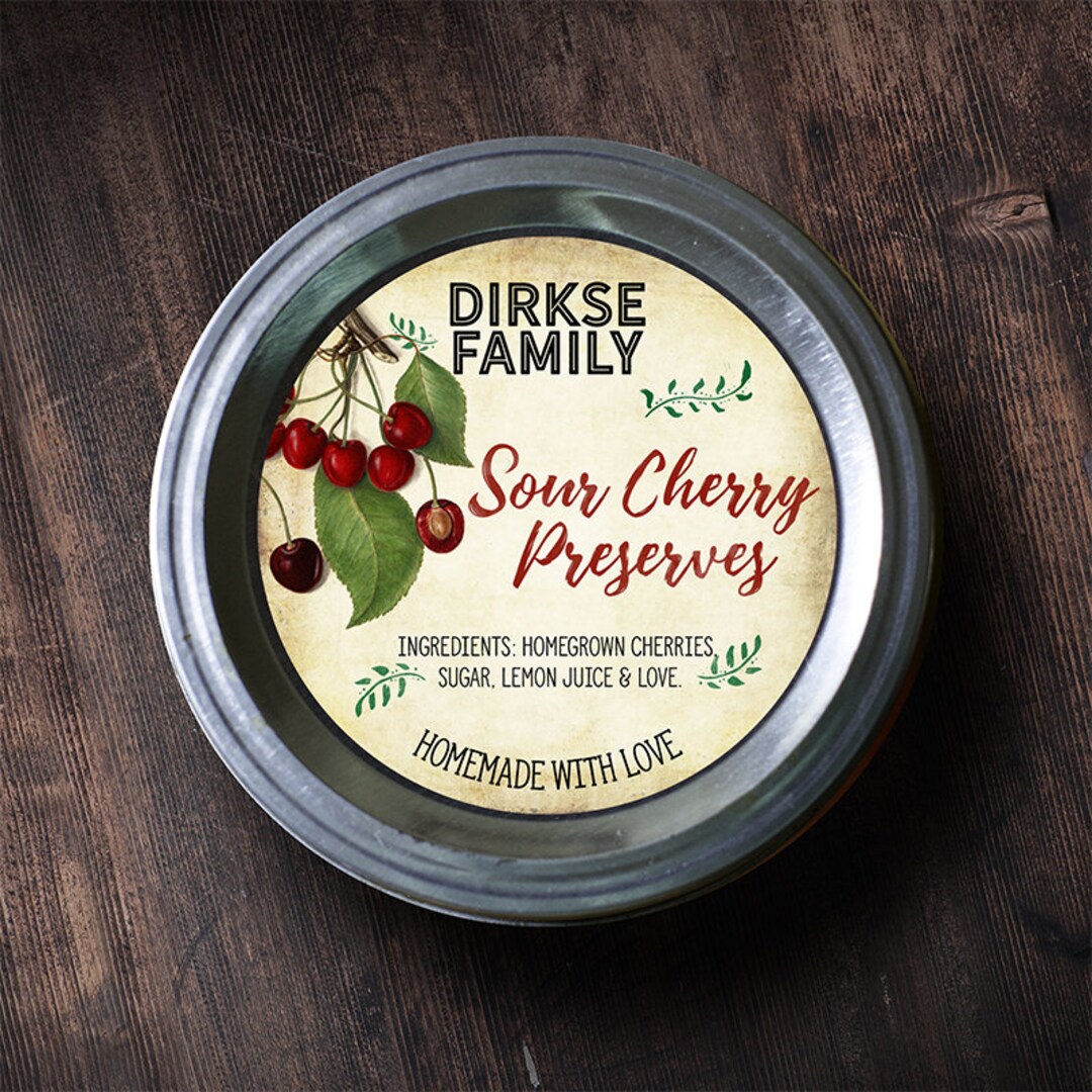 Customized Label - Cherry Jam, Jelly, Preserves, Canning Jar Label ...