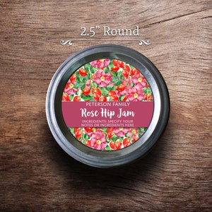 Customized Label - Rose Hip Jam, Watercolor Style Canning Jar Label ...