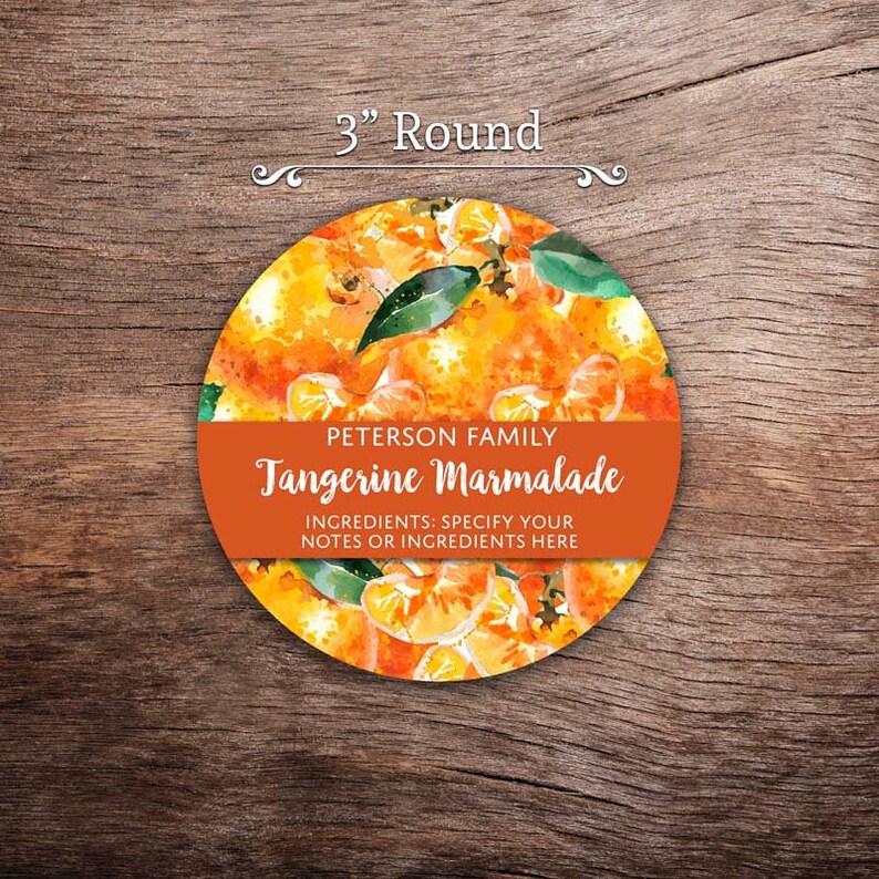 Customized Label - Tangerine Marmalade, Watercolor Style Canning Jar ...