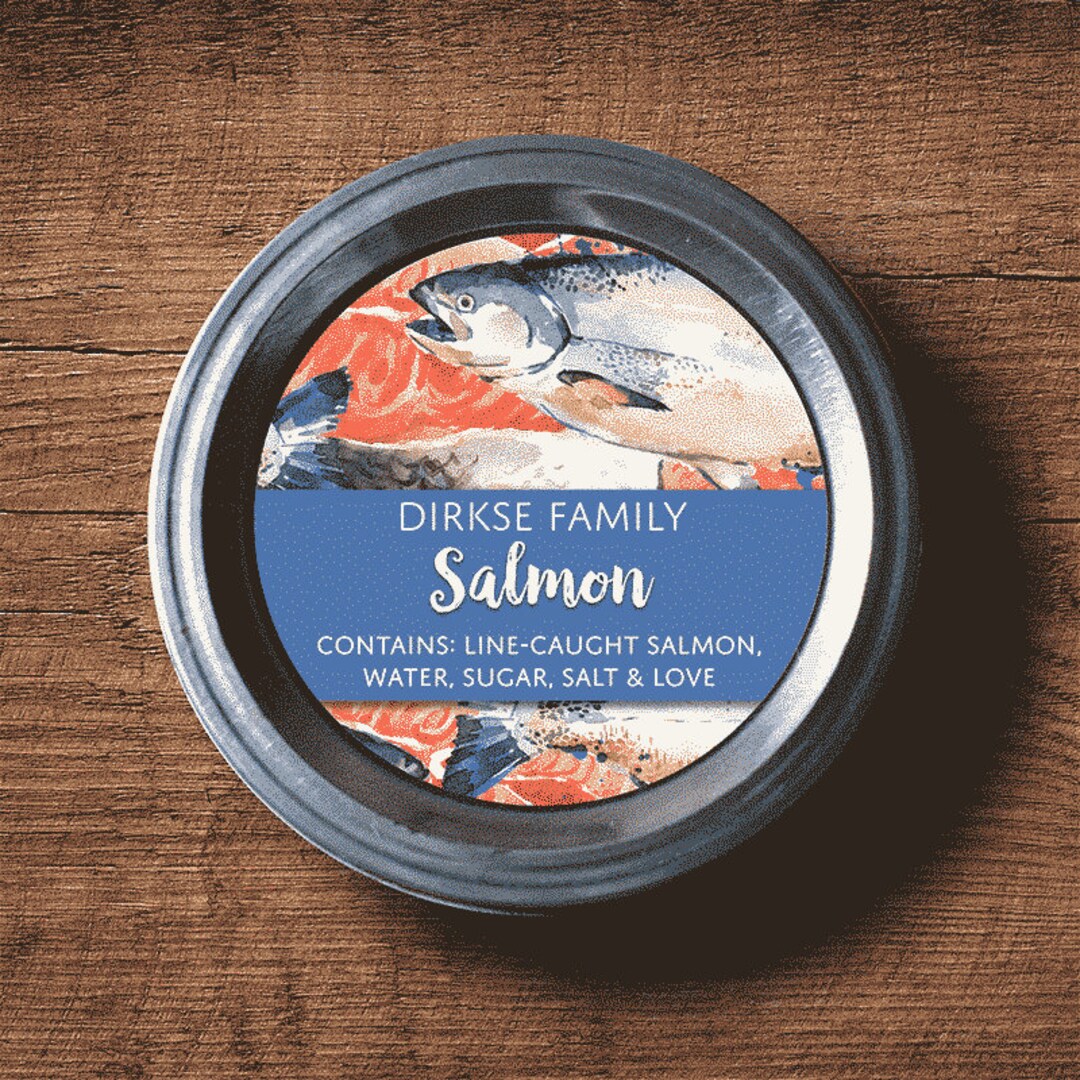 Customized Label - Salmon, Watercolor Style Label - Watercolor Canned ...