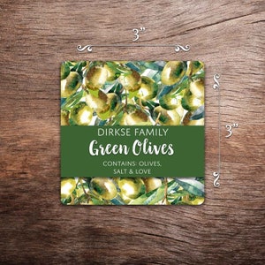 Customized Label for Green Olives - Watercolor Style Canning Jar Label ...
