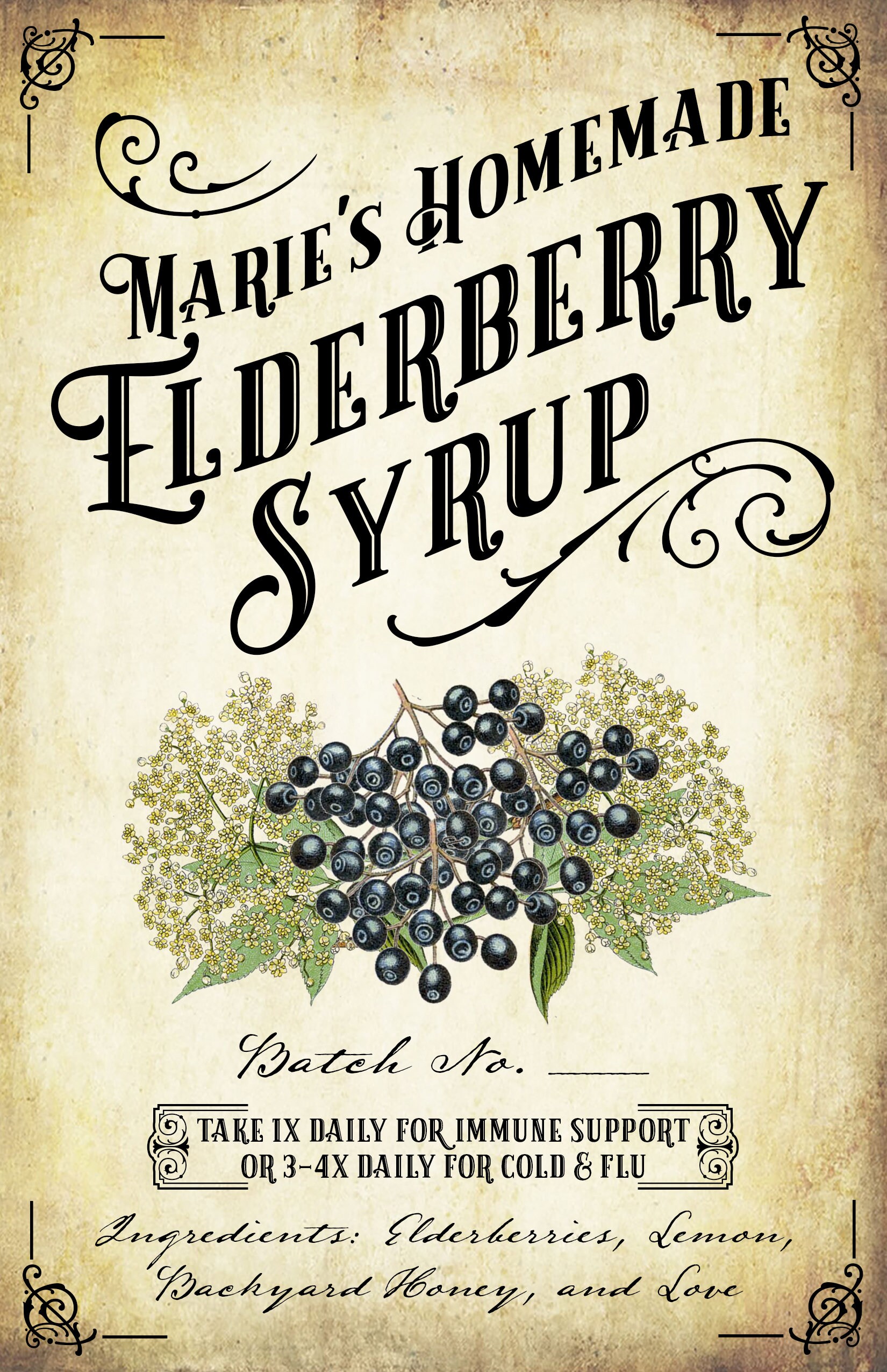 Custom Elderberry and Elderflower Label Syrup Wine or - Etsy