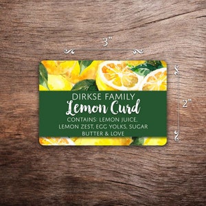 Customized Lemon Curd Label - Watercolor Style Canning Jar Label - Wide ...
