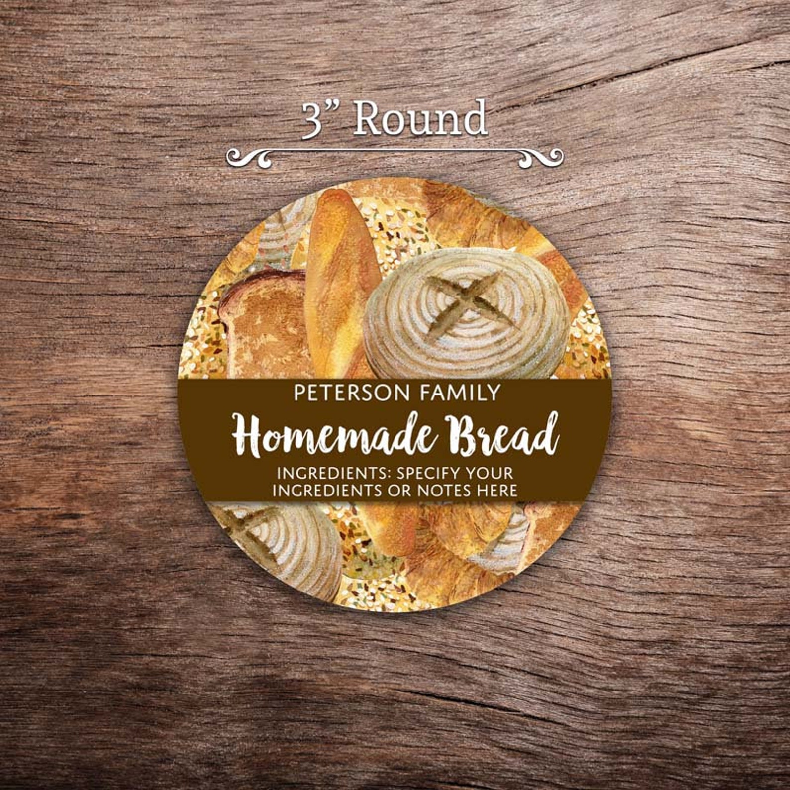 Customized Bread Label, Watercolor Style Label - Watercolor Bread Boule ...