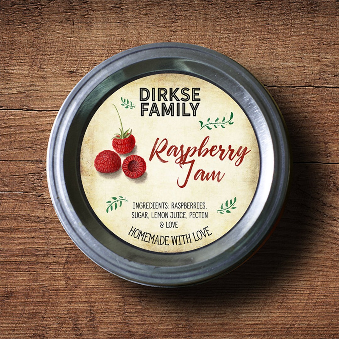 Customized Label - Raspberry Jam, Jelly, Preserves, Juice Canning Jar ...