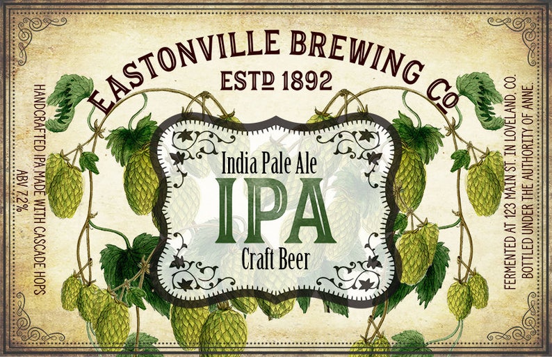 Customized Beer Label IPA Vintage Design With Hops - Etsy