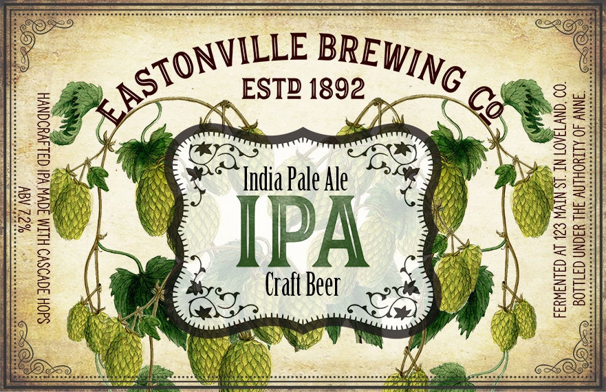 Customized Beer Label IPA Vintage Design With Hops - Etsy